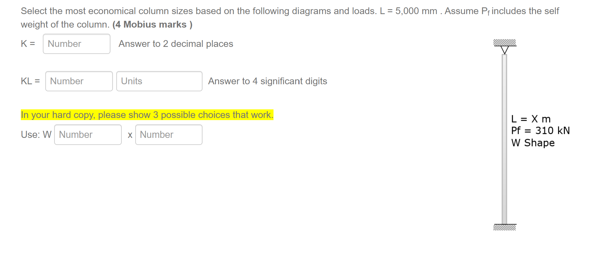 Solved Select the most economical column sizes based on the | Chegg.com