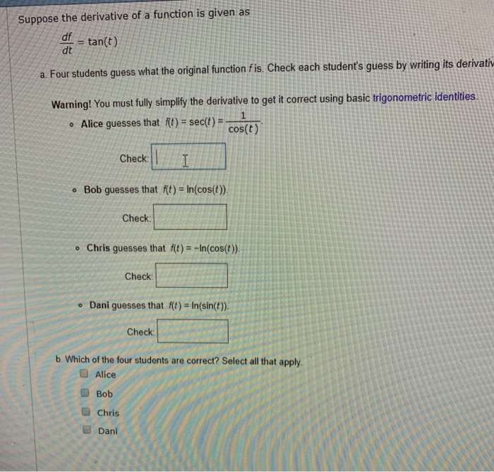 Solved Suppose the derivative of a function is given as df | Chegg.com