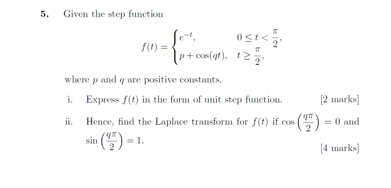 Solved 5. Given the step function e 0 2 where р and q are | Chegg.com