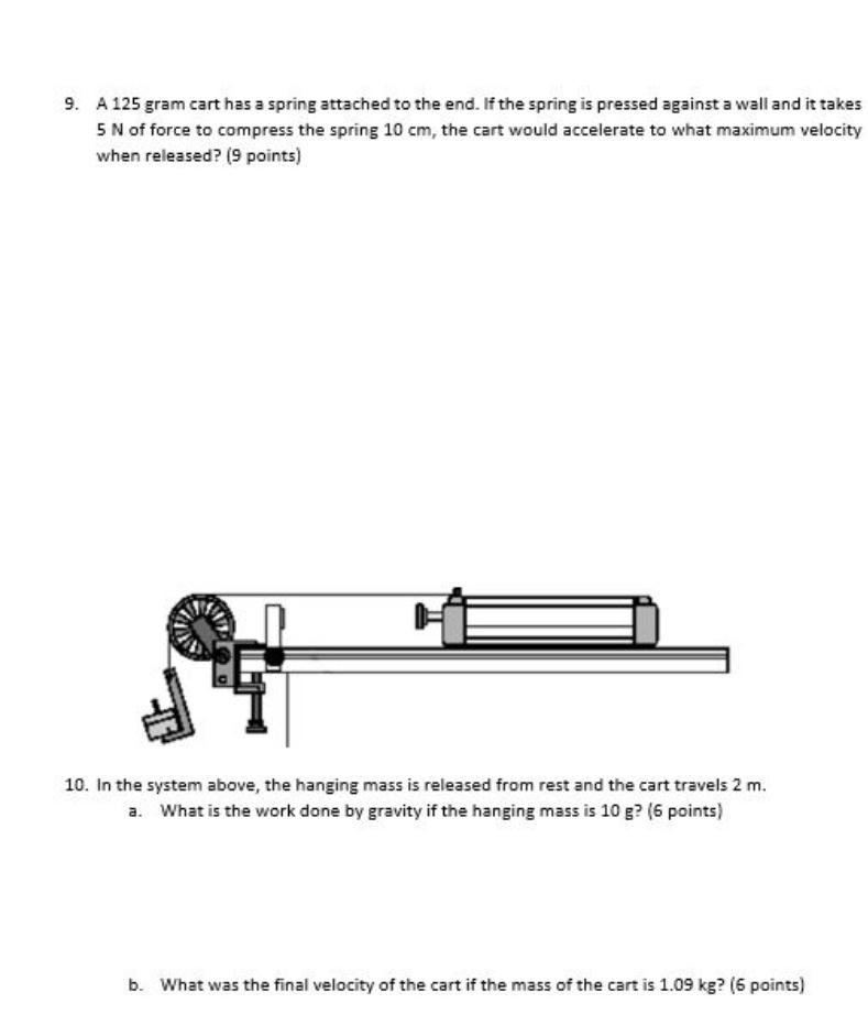 Solved 9. A 125 gram cart has a spring attached to the end. | Chegg.com