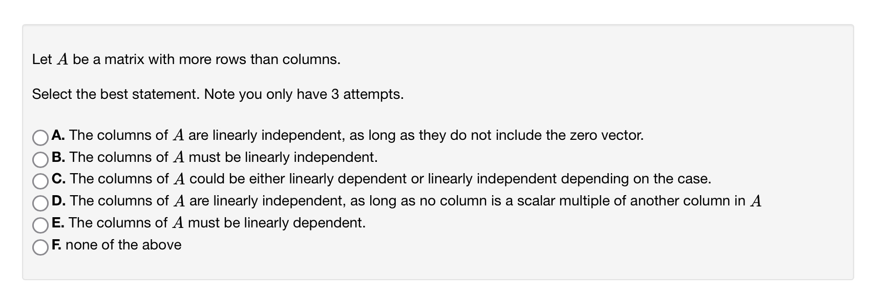 Solved Let A be a matrix with more rows than columns. Select | Chegg.com