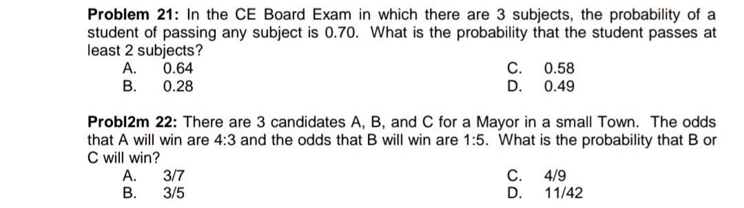 Solved Problem 21: In the CE Board Exam in which there are 3 | Chegg.com
