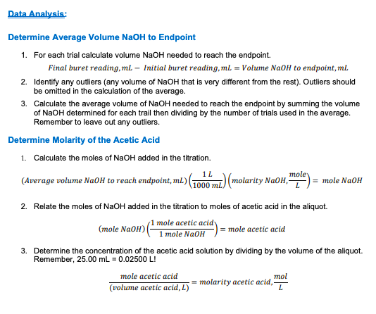 Solved Data Analysis: Determine Average Volume NaOH to | Chegg.com