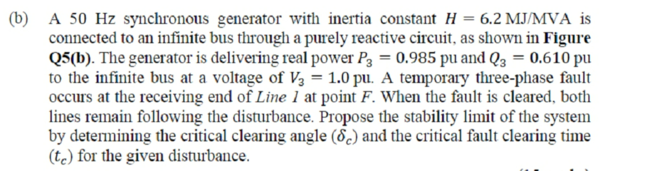Solved (b) A 50 Hz synchronous generator with inertia | Chegg.com
