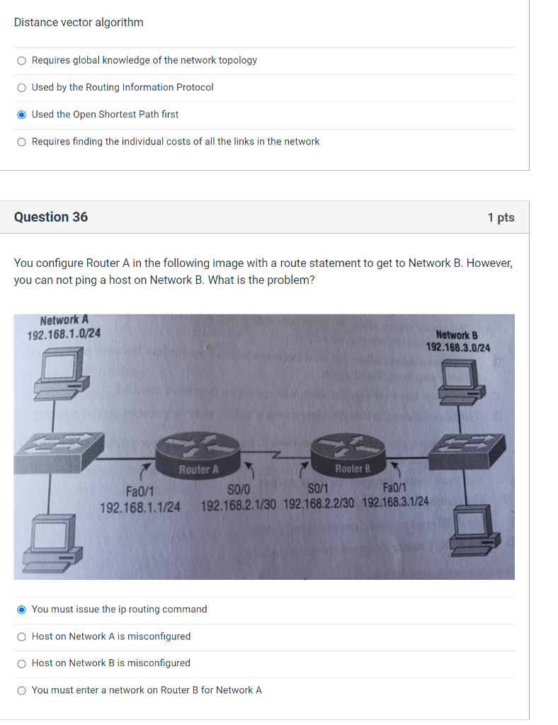 Solved Distance vector algorithm O Requires global knowledge | Chegg.com