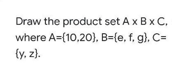 Solved Draw the product set AxBxC, where A={10,20), B={e, f, | Chegg.com