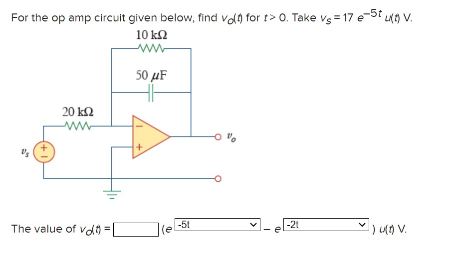 Solved For the op amp circuit given below, find vO(t) ﻿for | Chegg.com