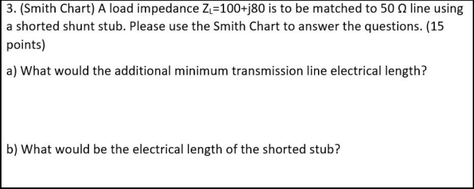 Solved (Smith Chart) ﻿A load impedance ZL=100+j80 ﻿is to be | Chegg.com