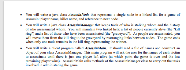 Solved Programming Project: Assassin Game This program | Chegg.com