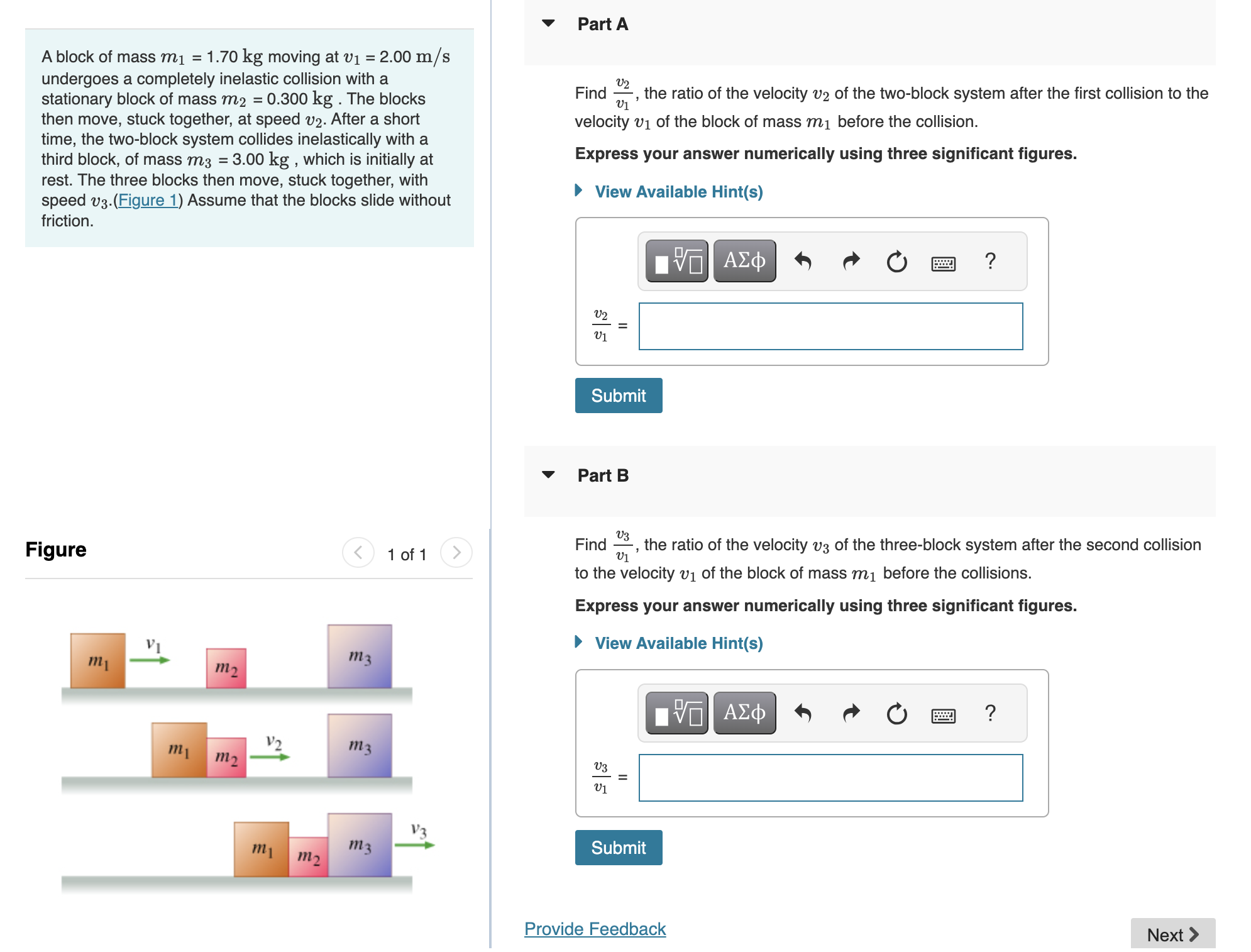 Solved A block of mass m1=1.70 kg moving at v1=2.00 m/s | Chegg.com
