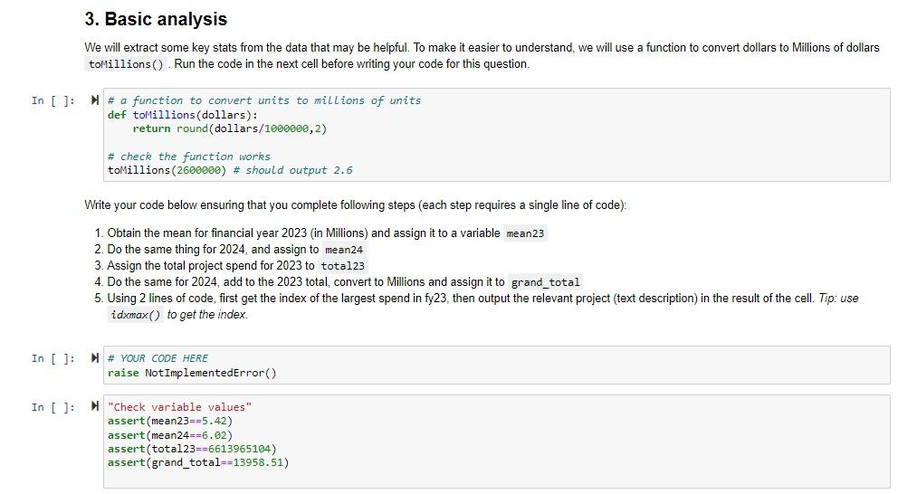 3. Basic analysis We will extract some key stats from | Chegg.com