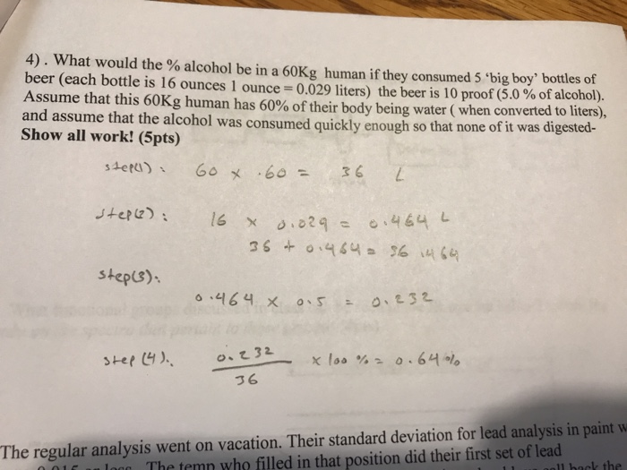 Solved 4). What would the % alcohol be in a 60Kg human if | Chegg.com