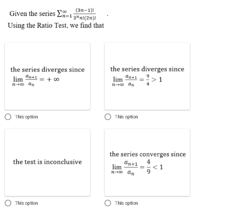 Solved (3n-1)! Given the series Σ–, 3nn!(2n)! Using the | Chegg.com