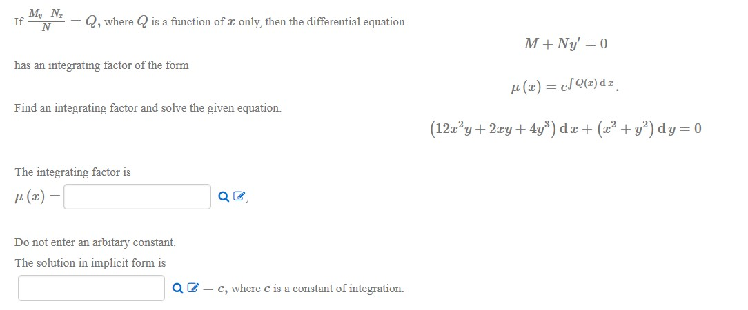 Solved If My N = Q, where Q is a function of x only, then | Chegg.com