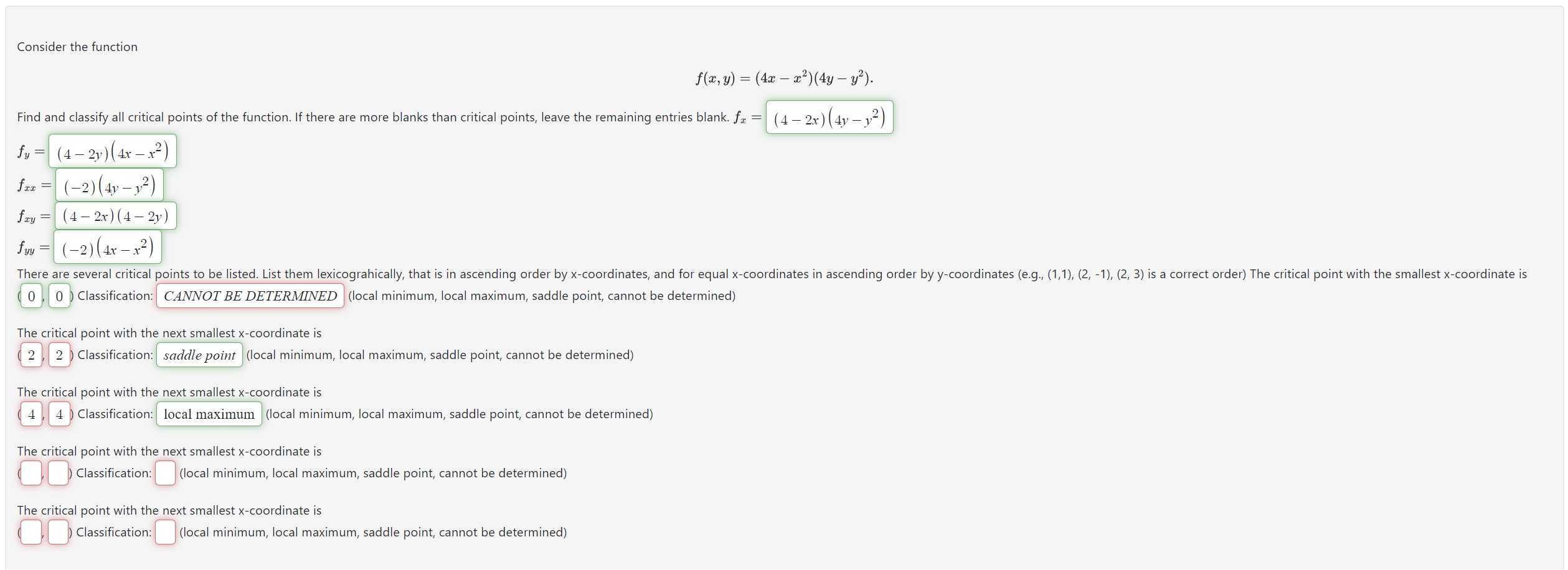 Solved Consider the function f(x,y)=(4x−x2)(4y−y2) Find and | Chegg.com