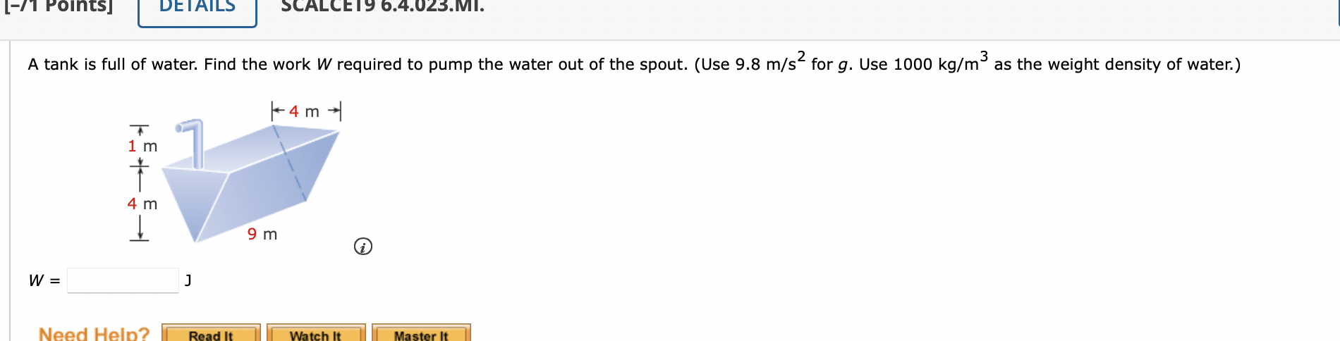 Solved A tank is full of water. Find the work W required to | Chegg.com