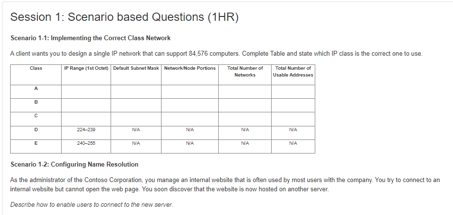 Session 1: Scenario based Questions (1HR) Scenario | Chegg.com