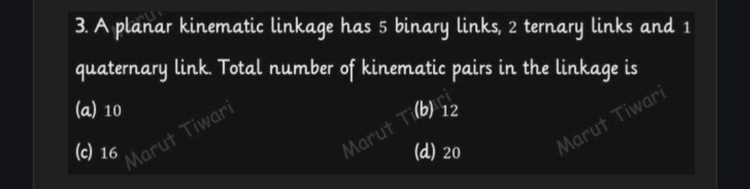 Solved 3. A planar kinematic linkage has 5 binary links, 2 | Chegg.com