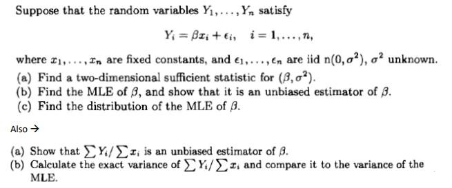 Solved Suppose that the random variables Y1,..., Yn satisfy | Chegg.com