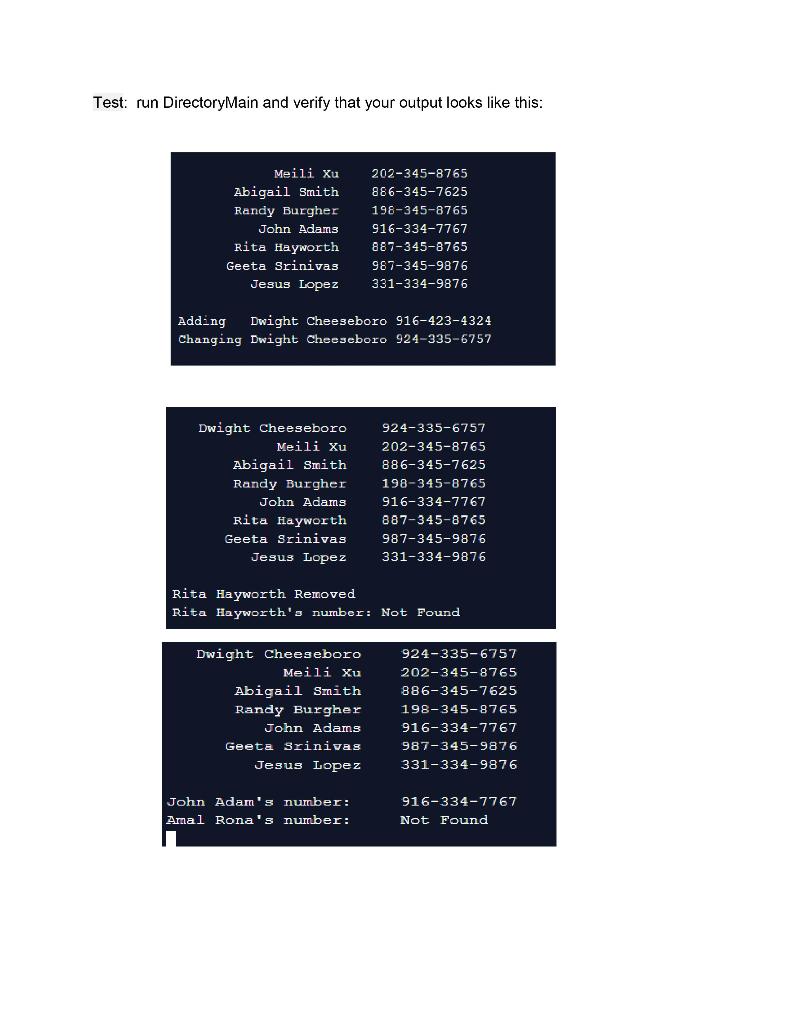 CSC20 Lab 6 Phone Directory Sp2019 You will implement | Chegg.com