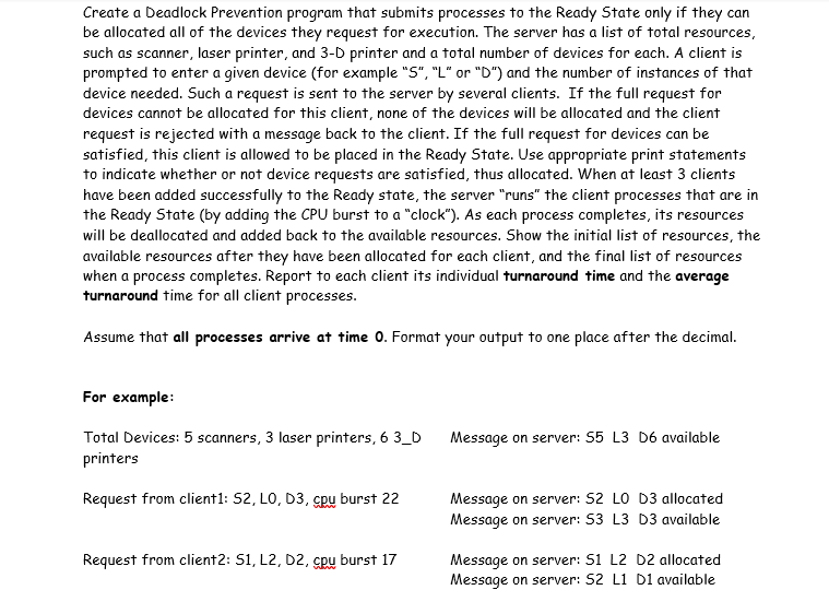Create a Deadlock Prevention program that submits | Chegg.com