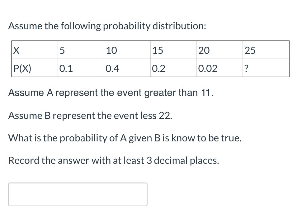 Solved Assume the following probability distribution: X 5 10 | Chegg.com