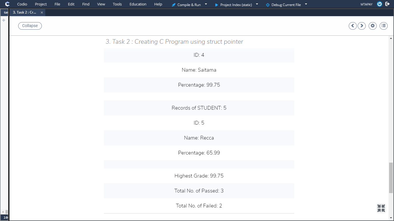 Solved 3. Task 2 : Creating C Program using struct | Chegg.com
