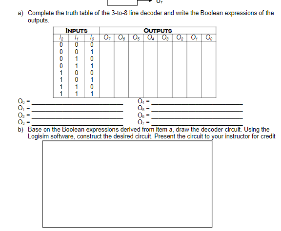 Solved a) Complete the truth table of the 3-to-8 line | Chegg.com
