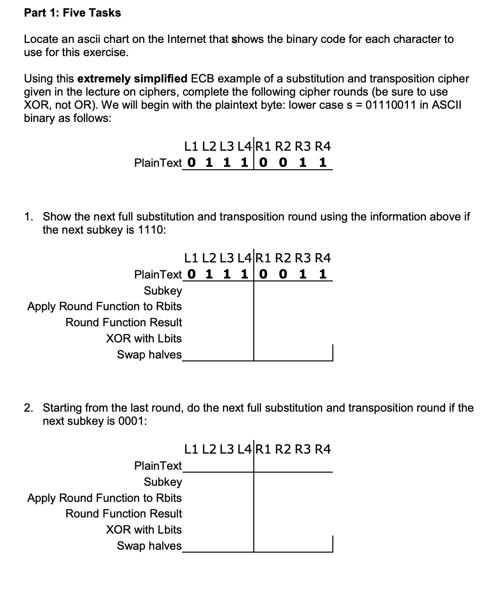 Part 1: Five Tasks Locate an ascii chart on the | Chegg.com