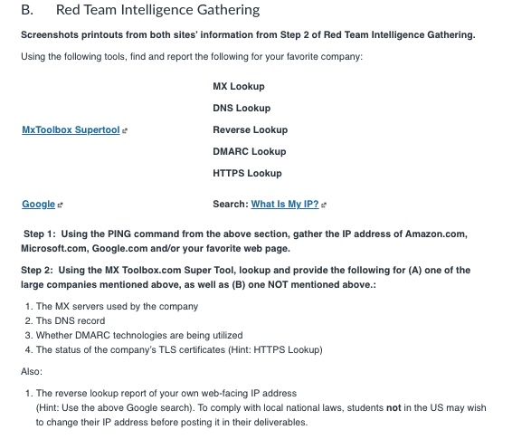 Solved B. Red Team Intelligence Gathering Screenshots | Chegg.com