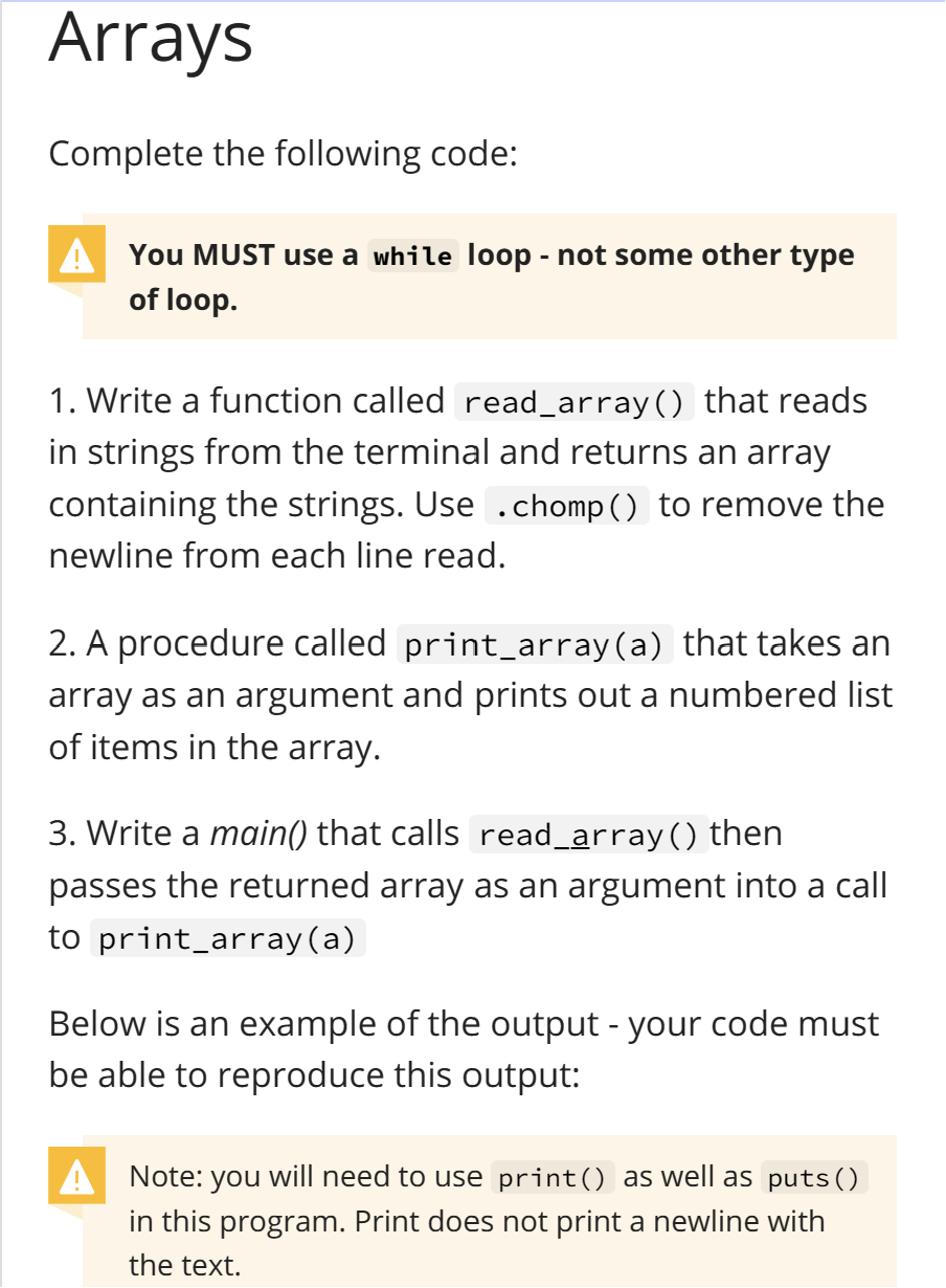 Solved Note: you will need to use print() as well as puts() | Chegg.com