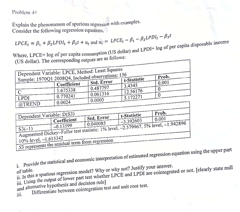 Explain the phenomenon of spurious regression with | Chegg.com