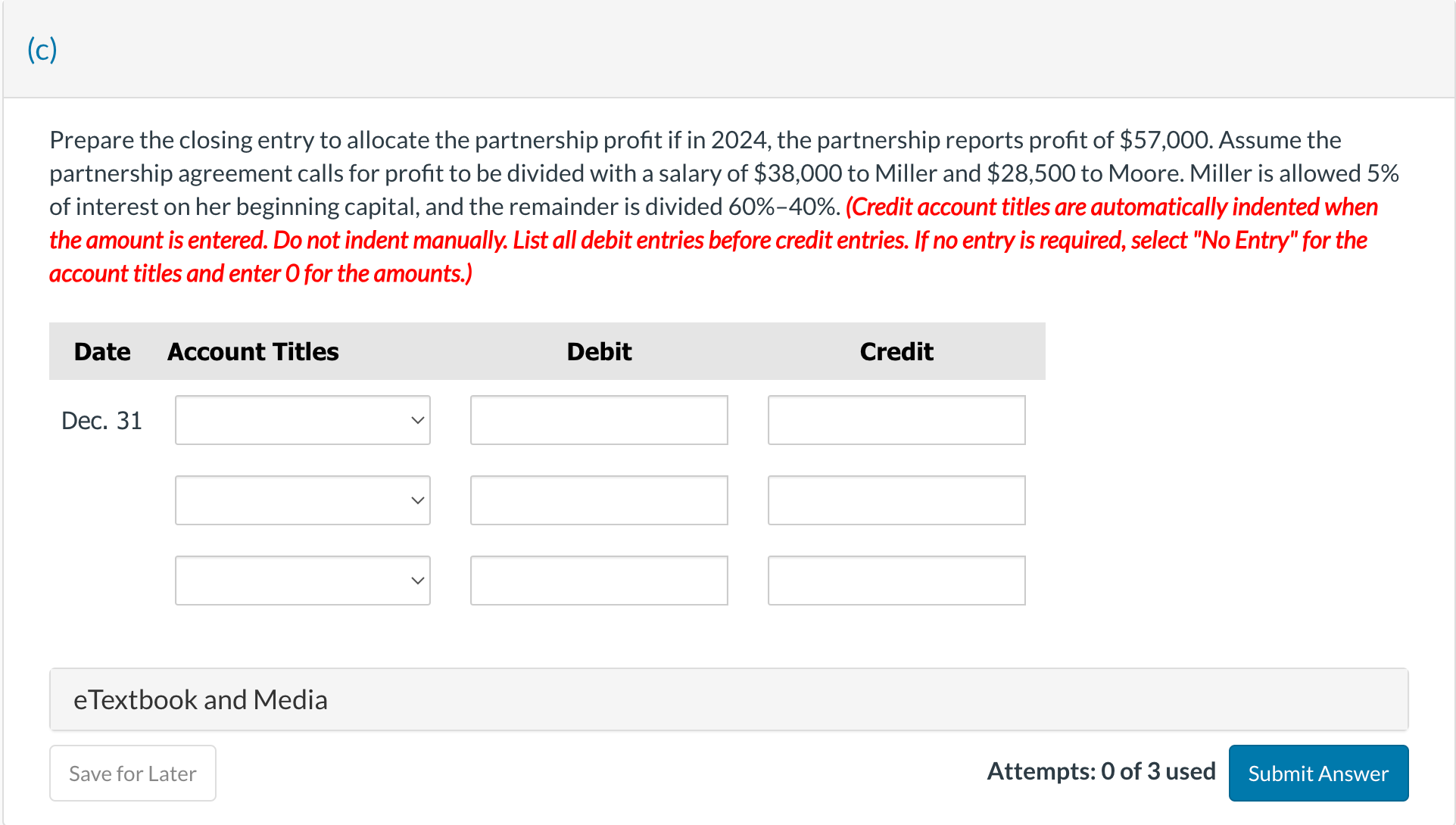 Prepare the closing entry to allocate the partnership | Chegg.com