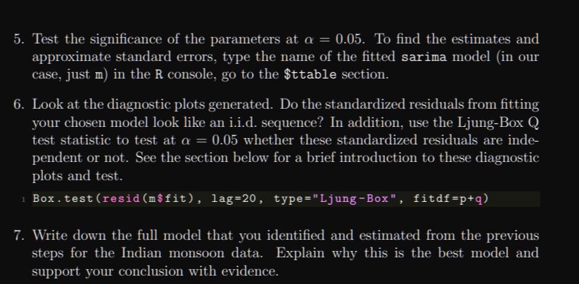 Section 1: Indian Monsoon Data The data represent | Chegg.com
