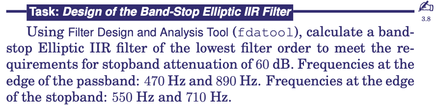 Solved 3.8 Task: Design of the Band-Stop Elliptic IIR Filter | Chegg.com