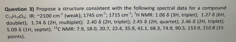 Solved Question 3) Propose a structure consistent with the | Chegg.com