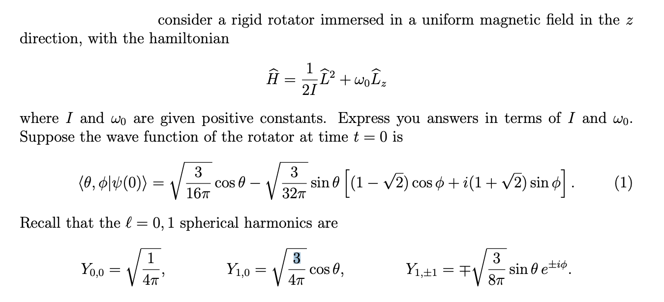 Solved consider a rigid rotator immersed in a uniform | Chegg.com