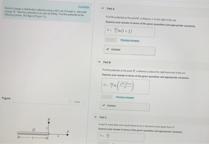 Solved Constants Part A Electric charge is distibuted | Chegg.com