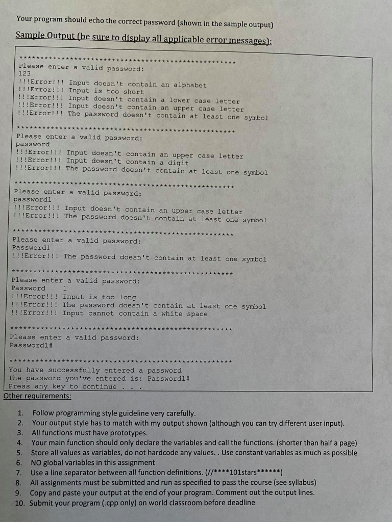 Solved Your program should echo the correct password (shown | Chegg.com