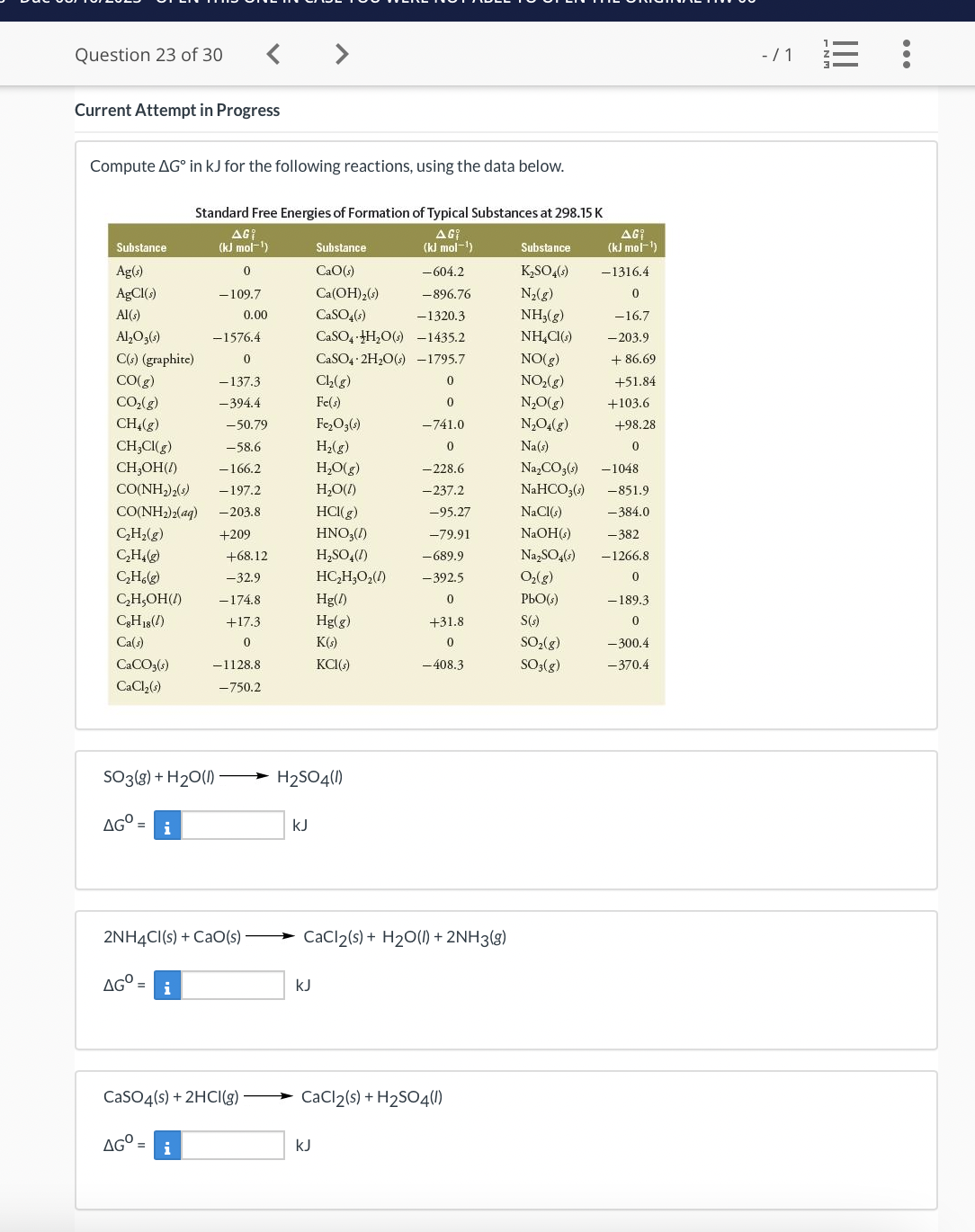Solved Compute \\( \\Delta G^{\\circ} \\) in \\( | Chegg.com