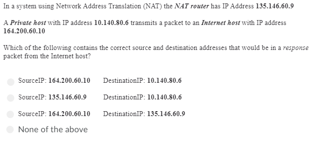 Solved In a system using Network Address Translation (NAT) | Chegg.com