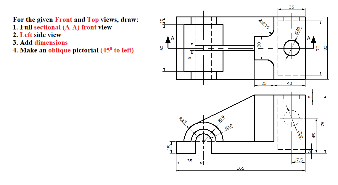 Solved 2xR 10 For the given Front and Top views, draw: 1. | Chegg.com