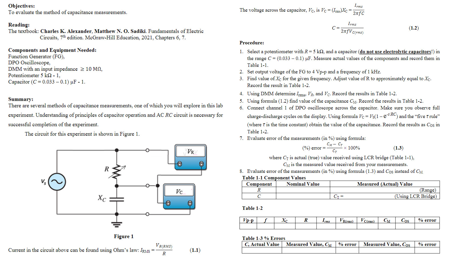 Solved Objectives:To evaluate the method of capacitance | Chegg.com