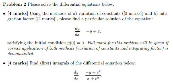Solved Problem 2 Please solve the differential equations | Chegg.com