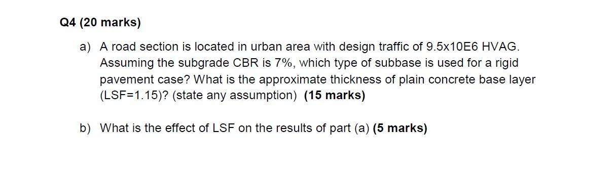 Solved Q4 (20 marks) a) A road section is located in urban | Chegg.com