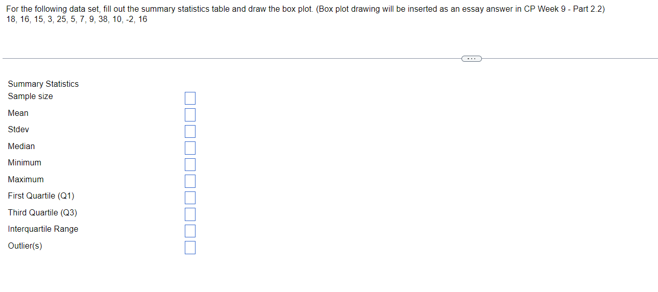 Solved For the following data set, fill out the summary | Chegg.com