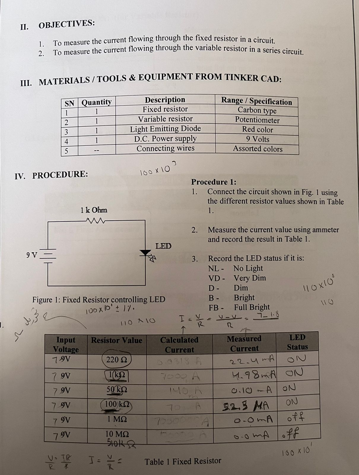 Solved II. OBJECTIVES: 1. To measure the current flowing | Chegg.com