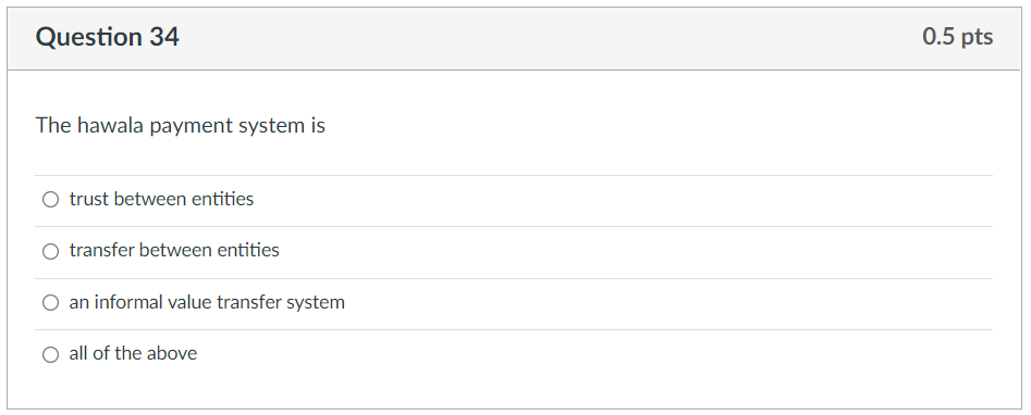 Solved The hawala payment system is trust between entities | Chegg.com