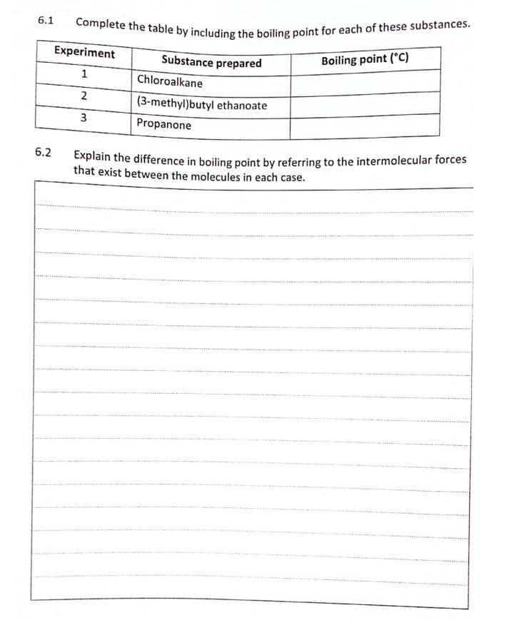 Solved 6.1 Complete the table by including the boiling point | Chegg.com