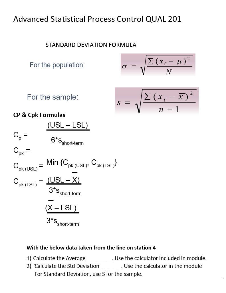 Advanced Statistical Process Control QUAL 201 | Chegg.com